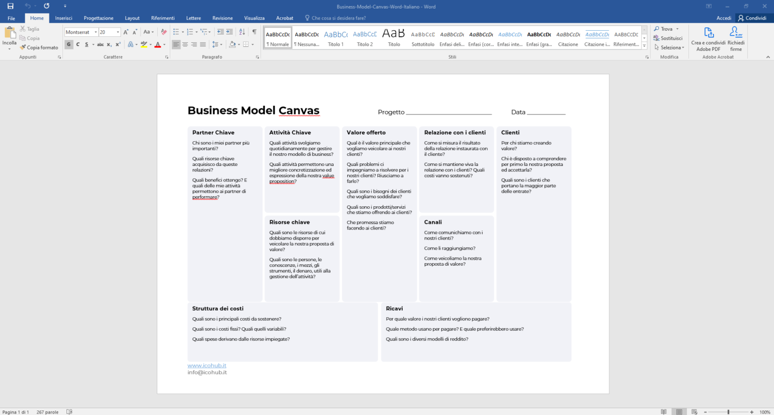 Business Model Canvas: template word (doc) e PDF in italiano - Ico Hub