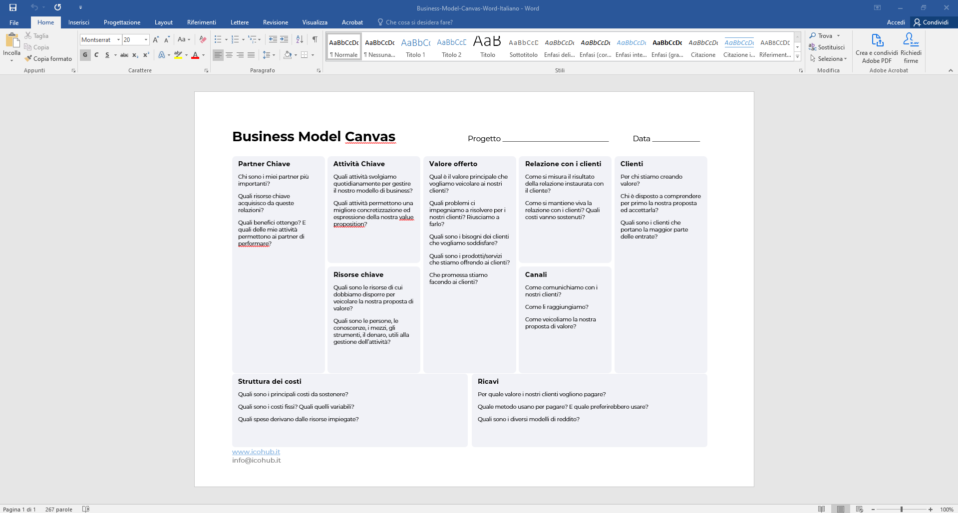 Business Model Canvas: template word (doc) e PDF in italiano - Ico Hub